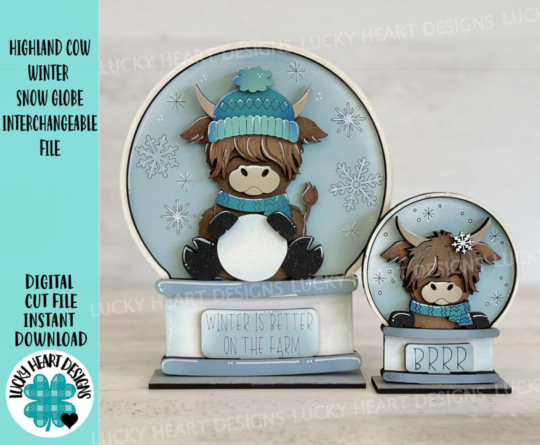 Winter Highland Cow Snow Globe Interchangeable File SVG, TINY, Glowfor ...