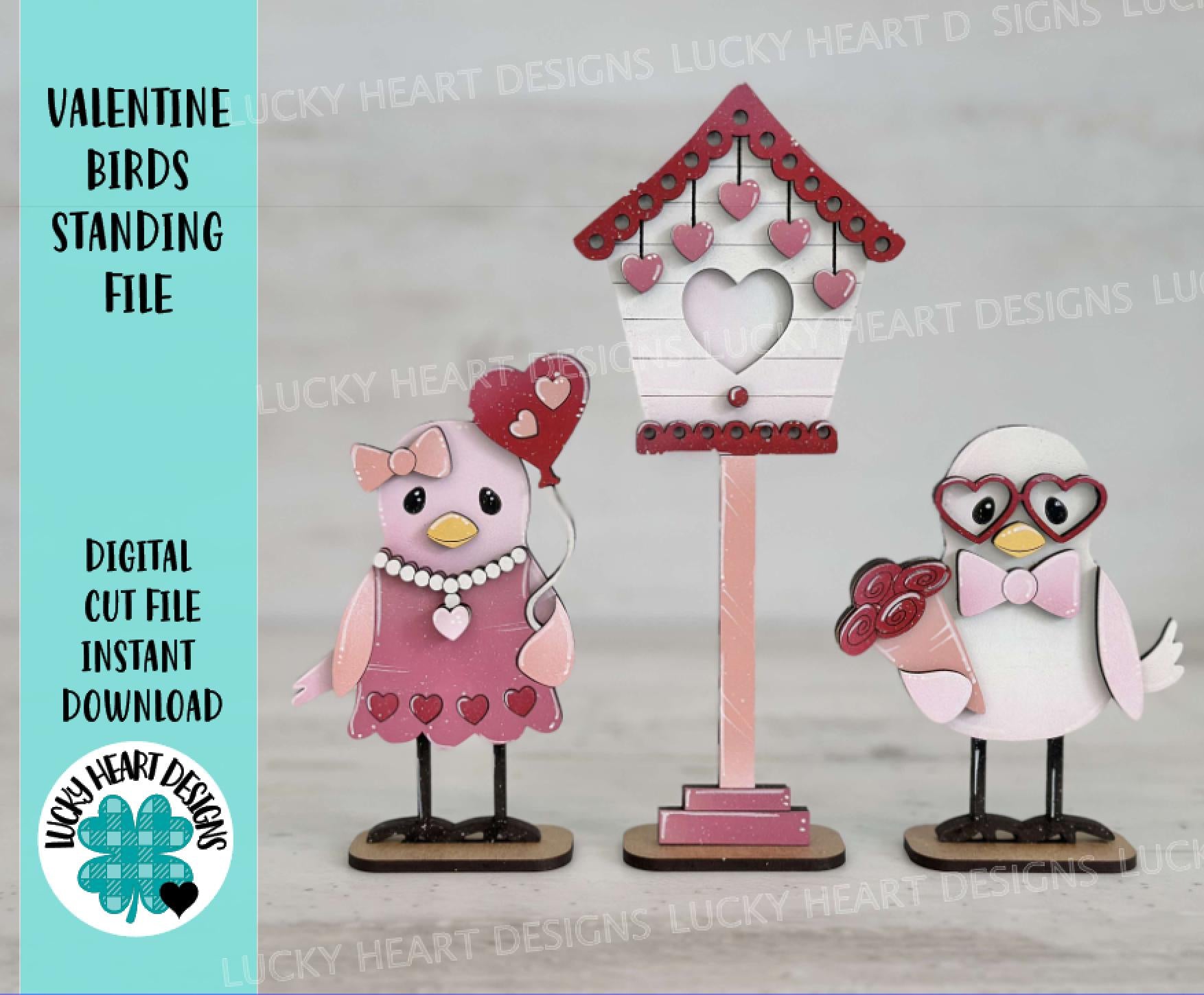 Valentine Birds Standing File SVG, Glowforge, Birdhouse, Heart, Love ...