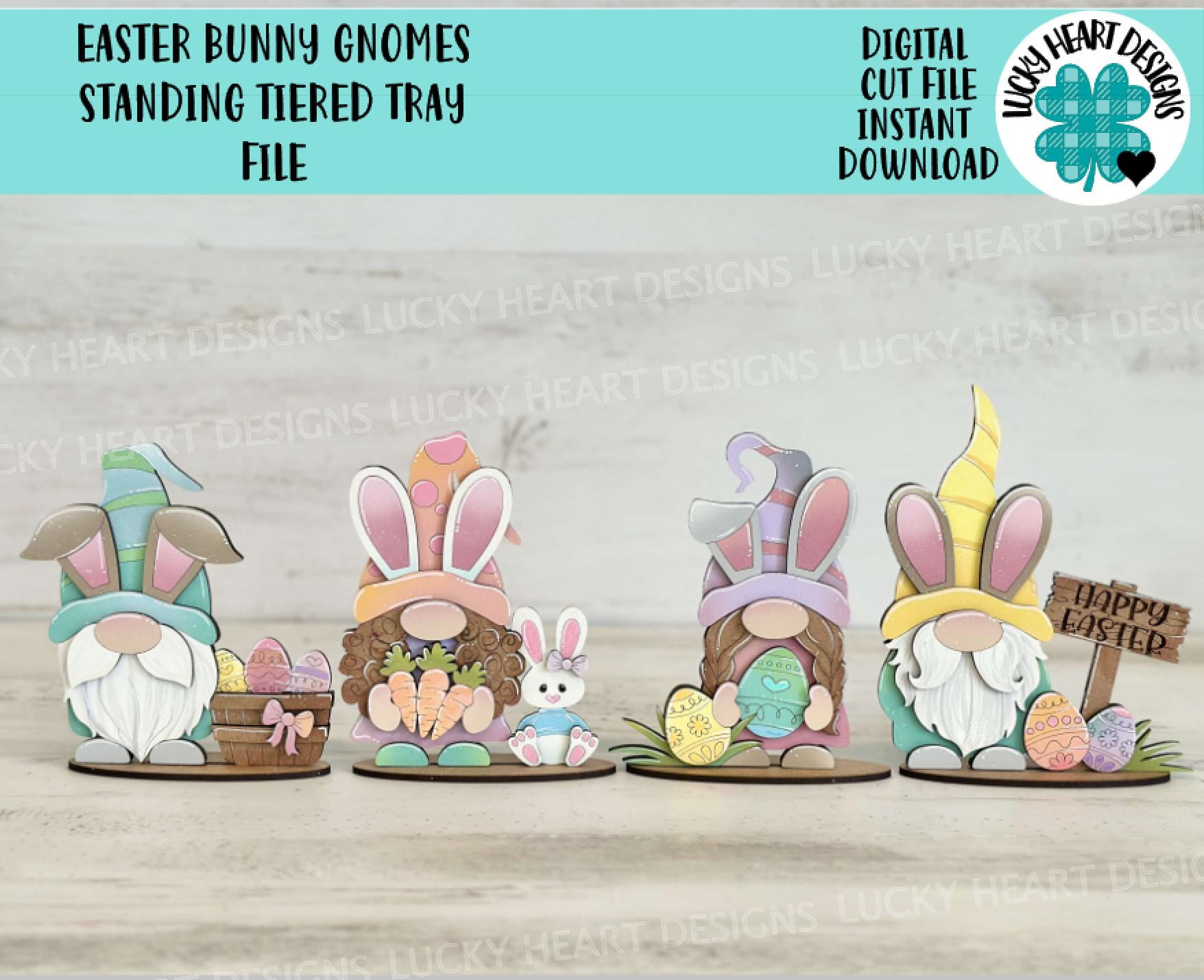 Easter Bunny Gnomes Standing Tiered Tray File SVG, Egg, Spring, Basket – Lucky Heart Designs