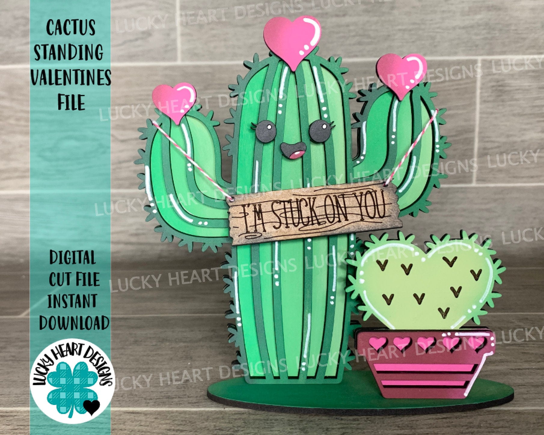 Cactus Standing Valentine's Day File SVG, Glowforge, LuckyHeartDesigns ...