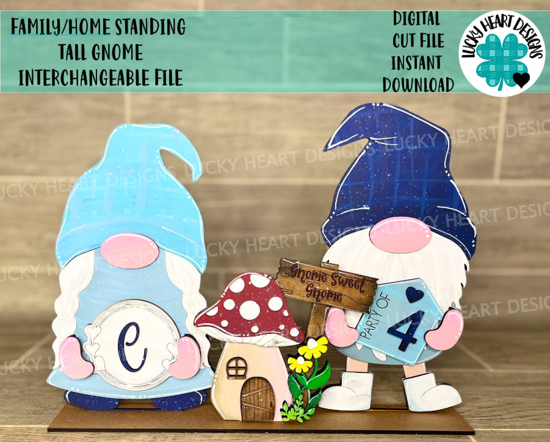 Family Home Standing Tall Gnome Interchangeable File SVG, Glowforge, L ...