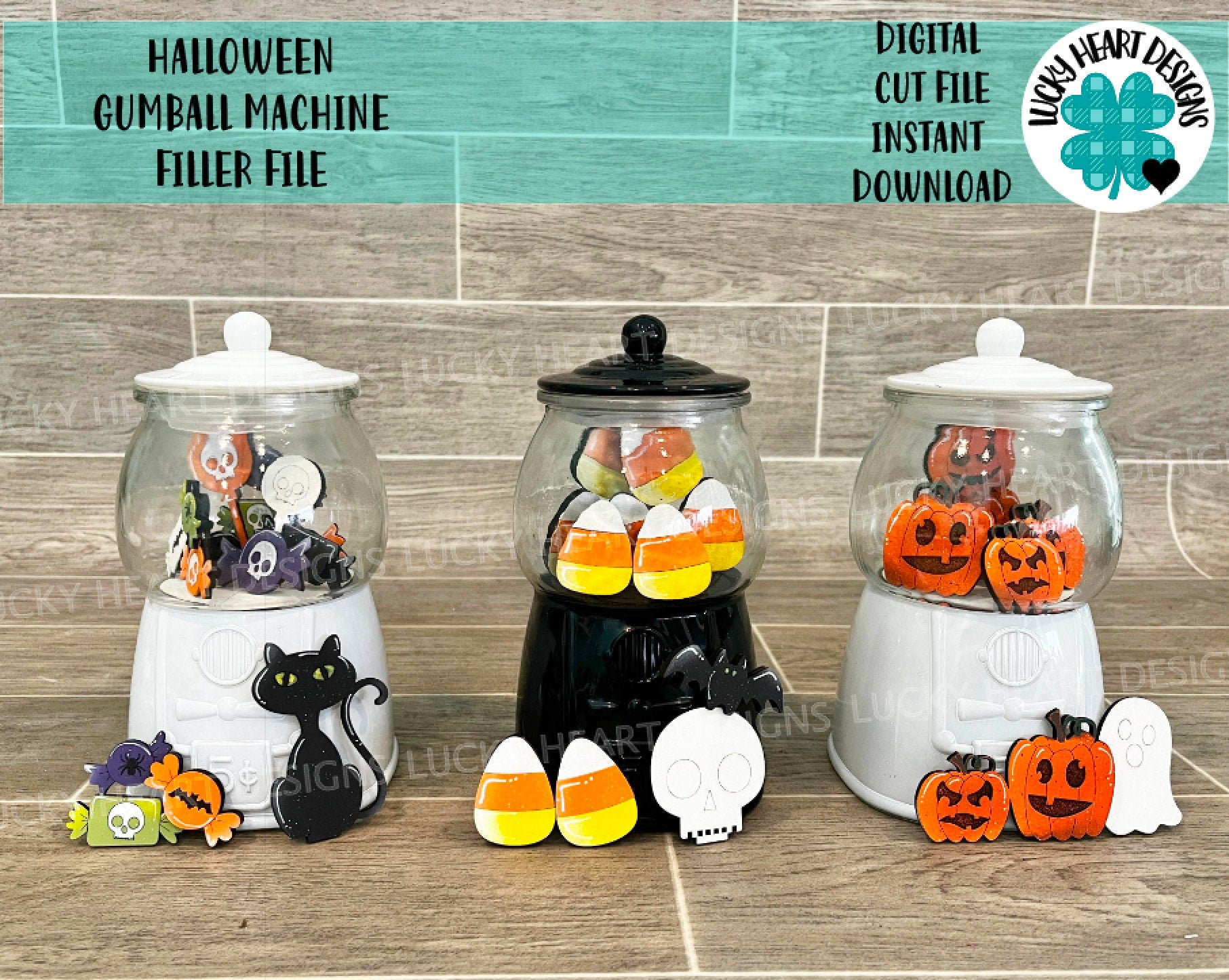 Halloween Gumball Machine Filler File SVG, Glowforge Tiered Tray, Luck – Lucky Heart Designs