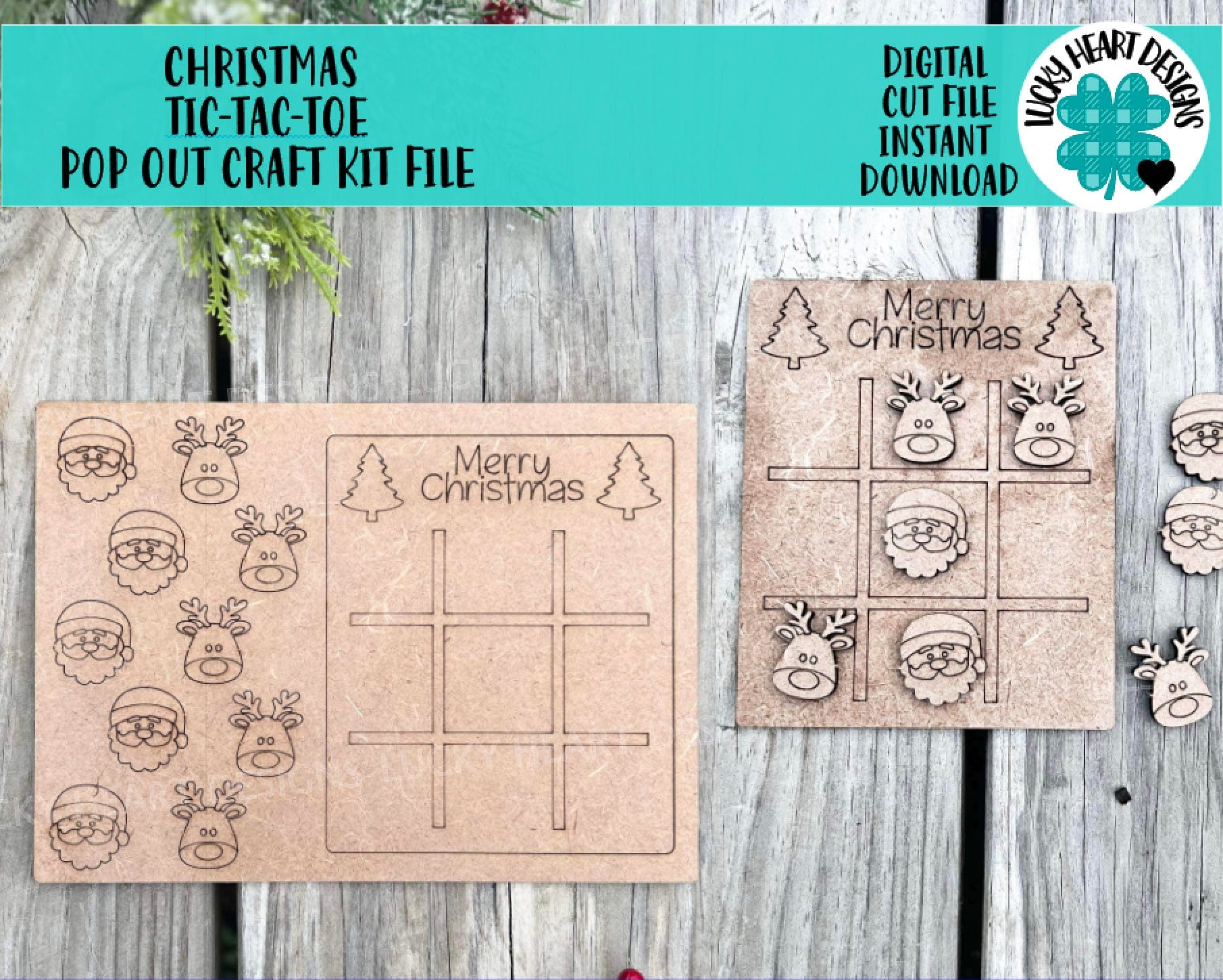 Christmas Tic-Tac-Toe Pop Out Craft Kit File SVG, Santa, Rudolph, Glow ...