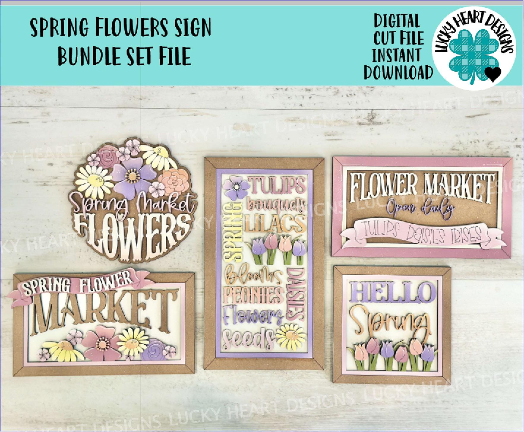 Spring Flowers Sign Bundle Set File SVG, Glowforge, Spring, Nerdy, Flo ...