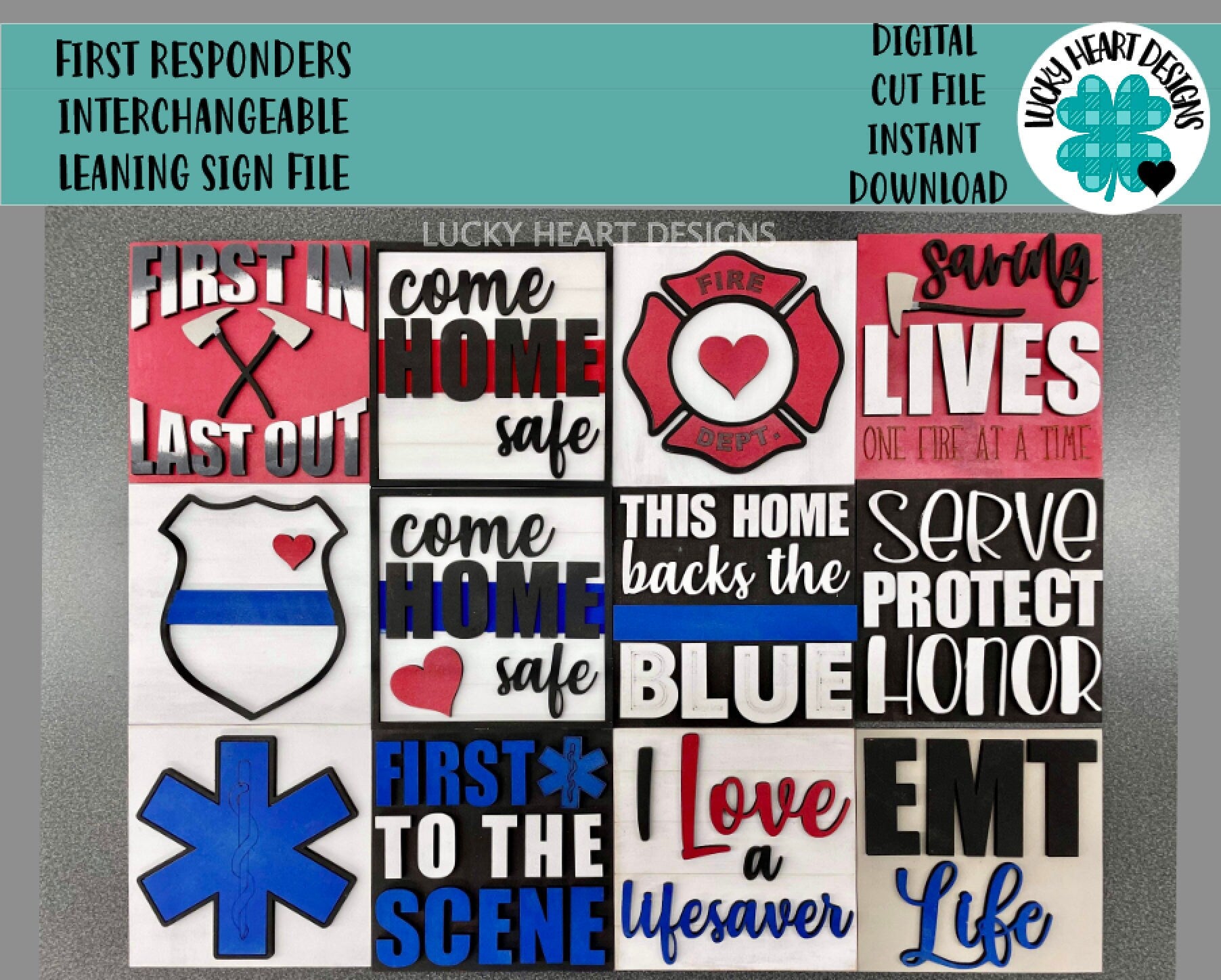 First Responders Interchangeable Leaning Sign File SVG, Glowforge Poli ...