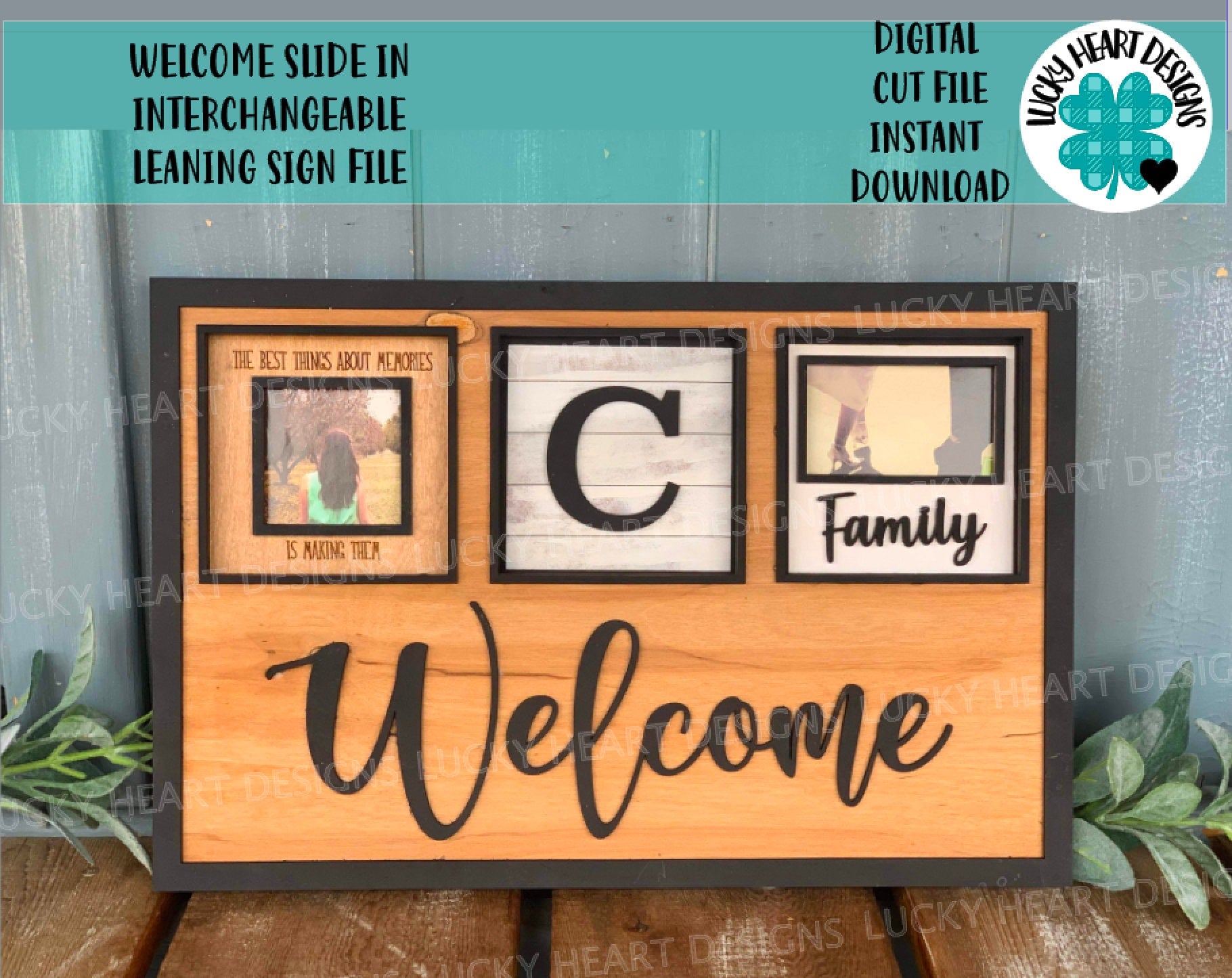 Welcome Slide in Interchangeable Leaning Sign File SVG, Glowforge, Luc ...