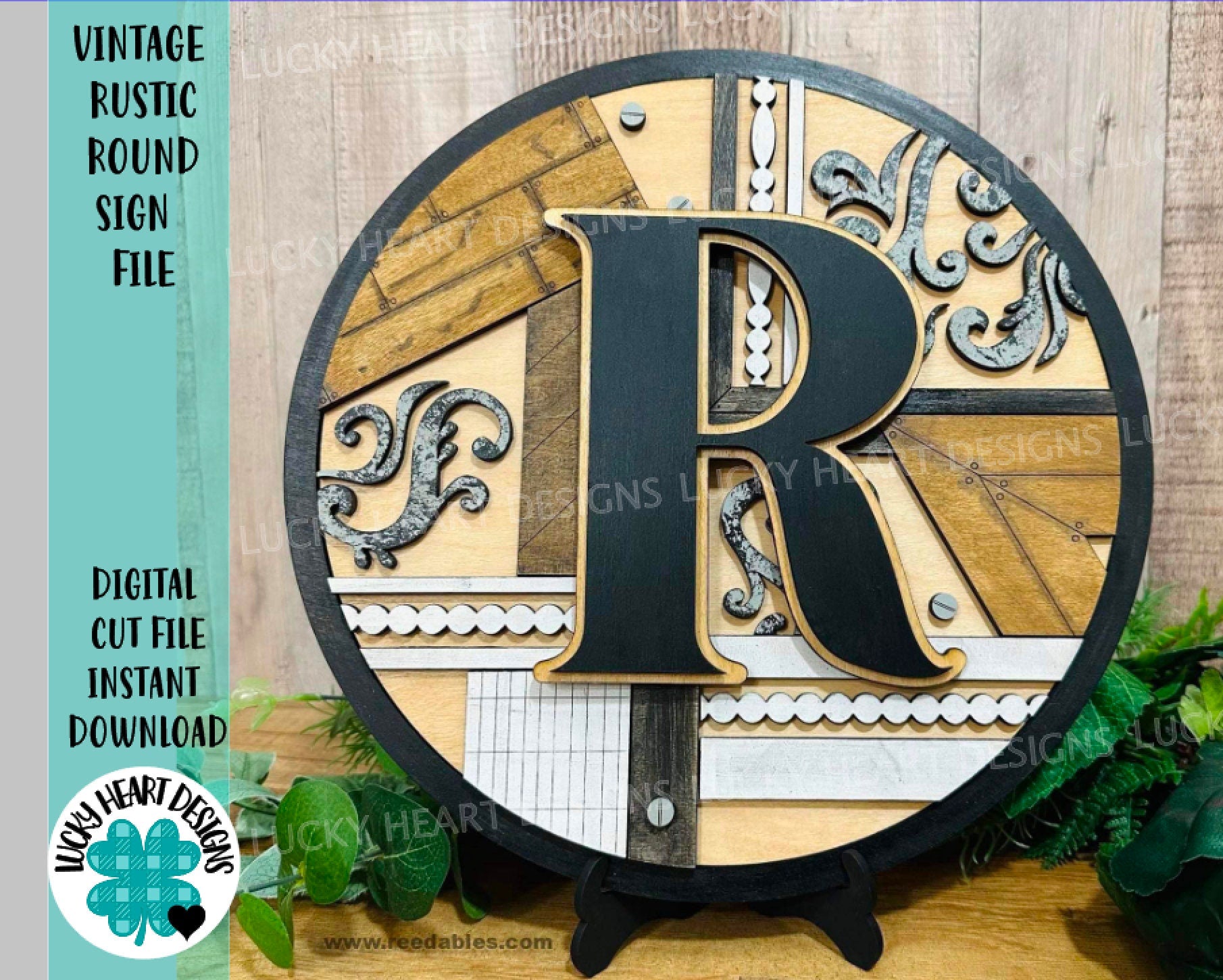 Vintage Rustic Round File SVG, Glowforge Farmhouse, LuckyHeartDesignsC ...