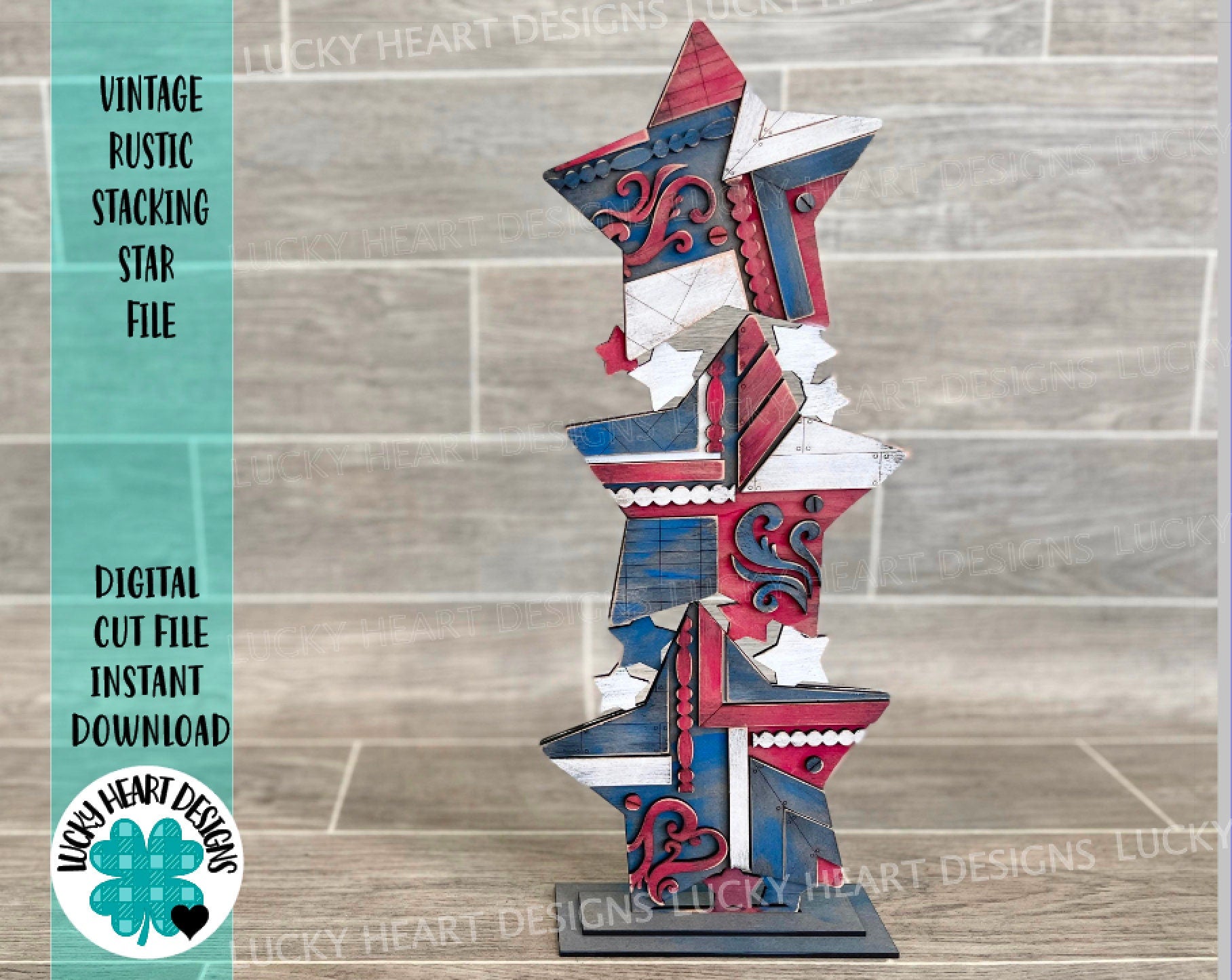 Vintage Rustic Stacking Star File SVG, Glowforge, Fourth of July, Luck ...