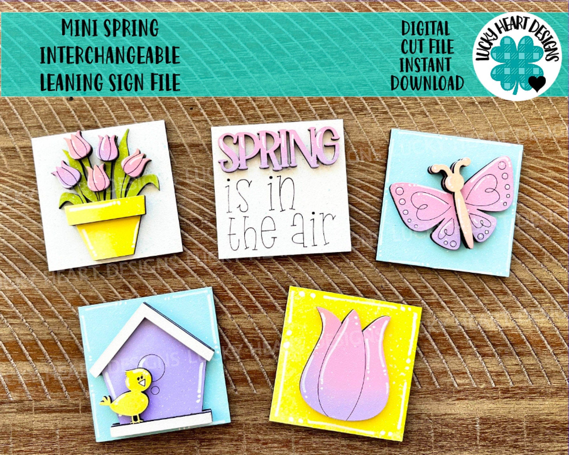 MINI Spring Interchangeable Leaning Sign File SVG, Tiered Tray Glowfor ...