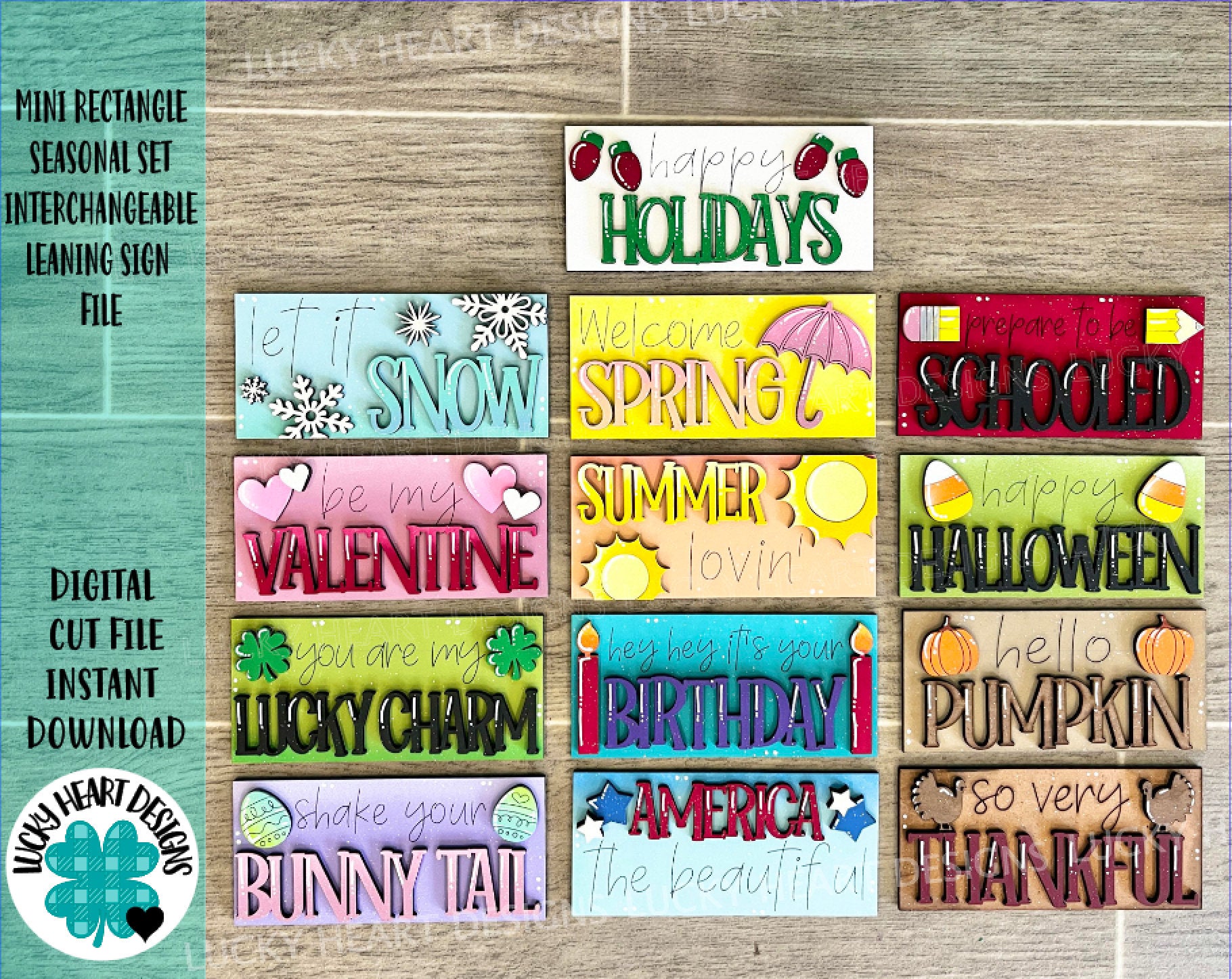 MINI Rectangle Seasonal Set Interchangeable Leaning Sign File SVG, Tie ...