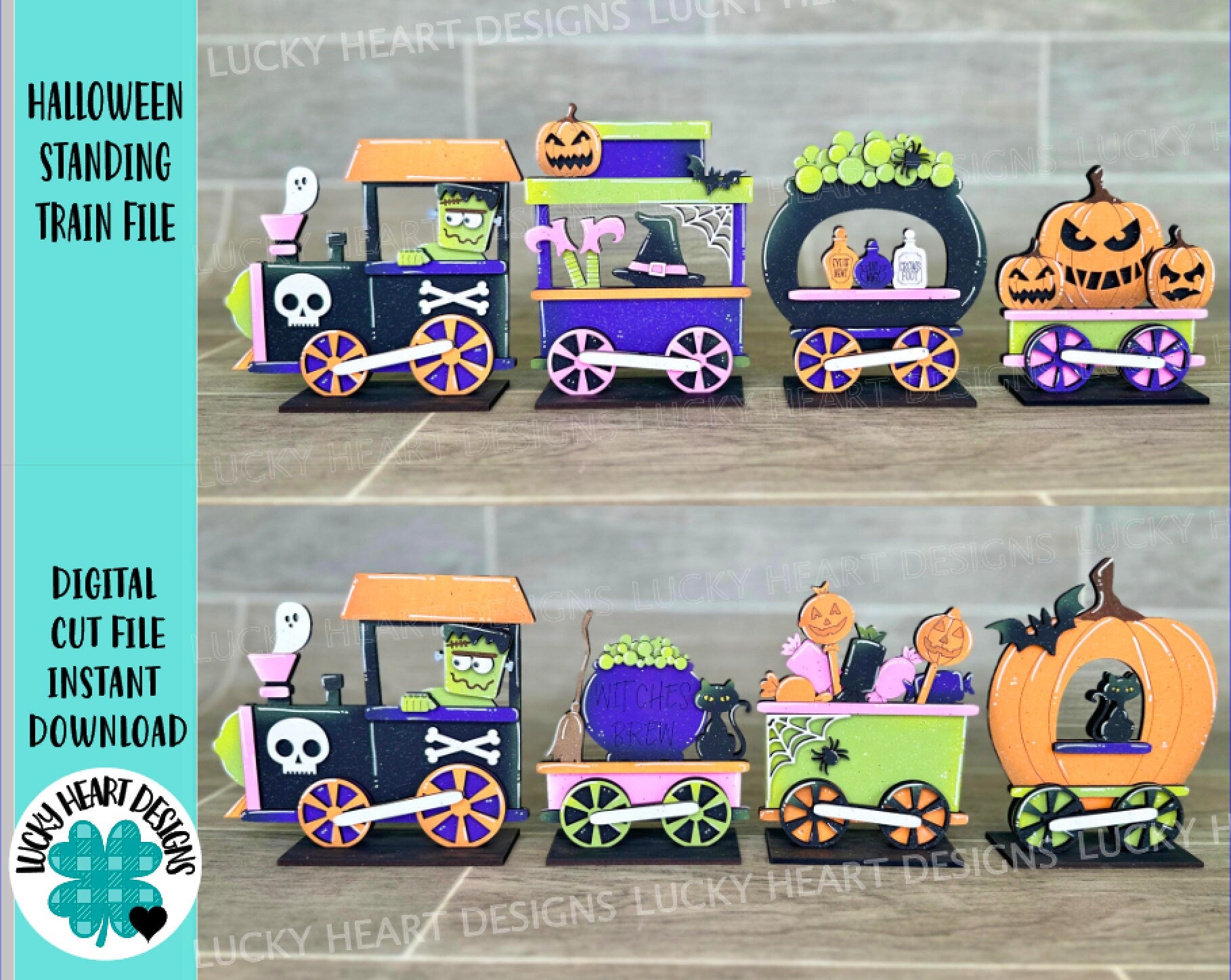Halloween Standing Train File, Glowforge, Pumpkin, Skull, Frankenstein ...