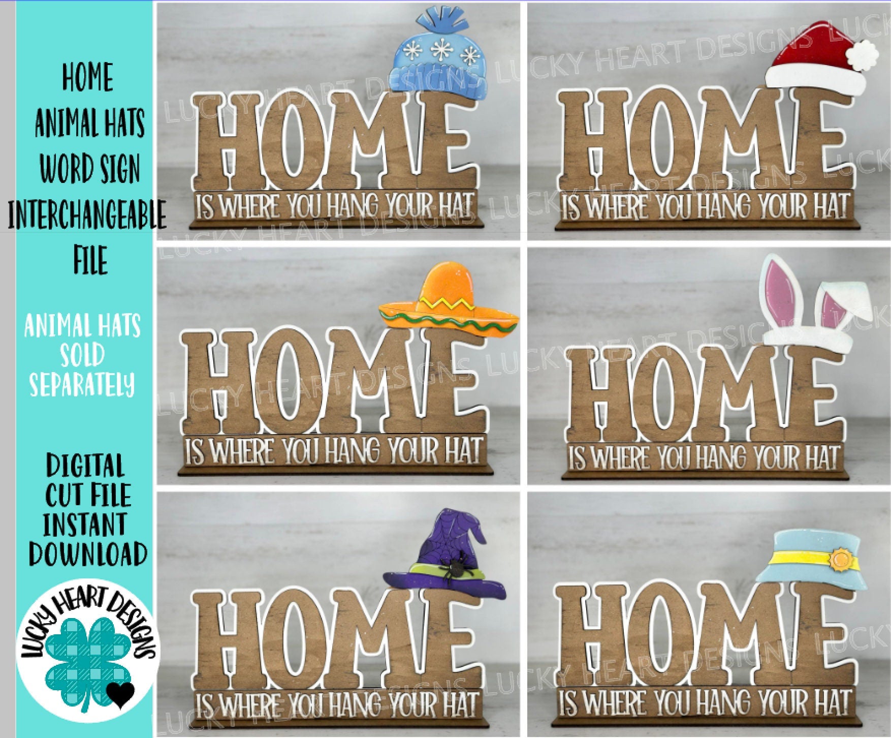 Home Animal Hats Word Sign Interchangeable MINI File SVG, Seasonal Lea ...